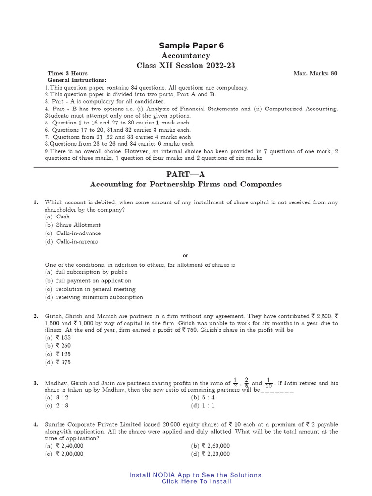 AC Sample Paper 6 Unsolved-1 | PDF | Fixed Asset | Equity (Finance)
