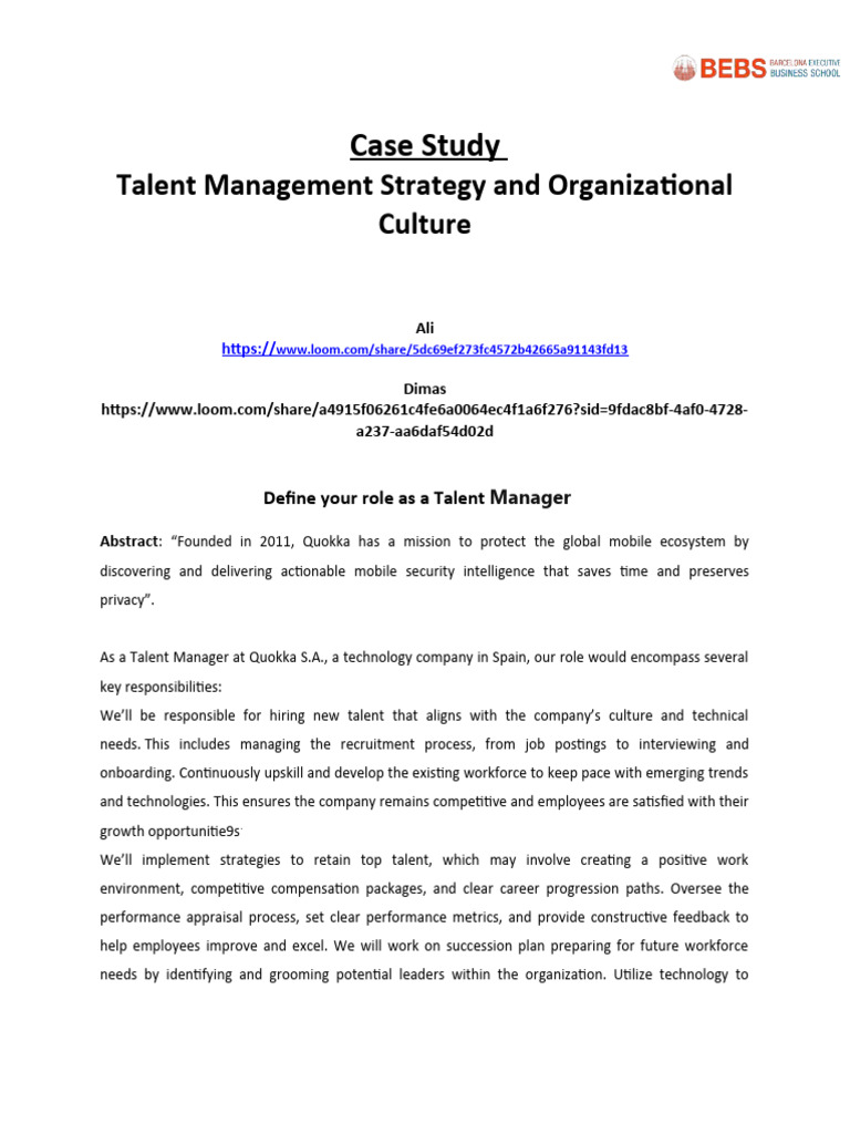 Case Study - Talent Management and Organization Culture | PDF | Employee Retention | Talent ...
