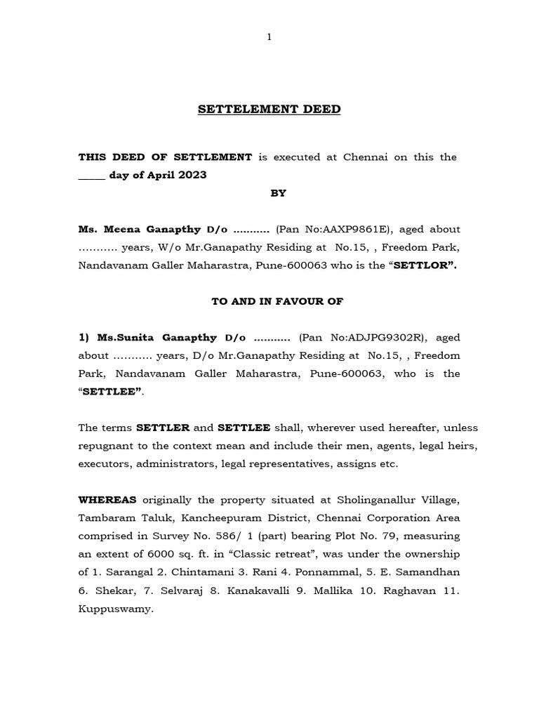 Settlement deed | PDF | Property | Covenant (Law)