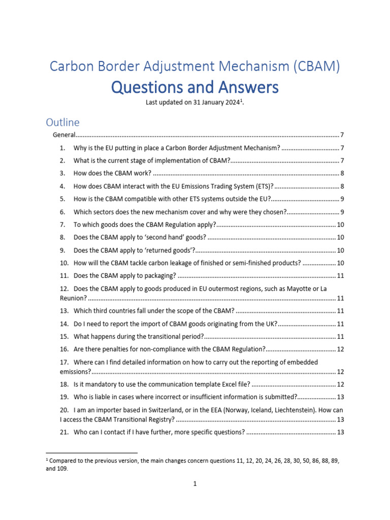 CBAM Questions and Answers | PDF | Environmental Policy | Climate ...