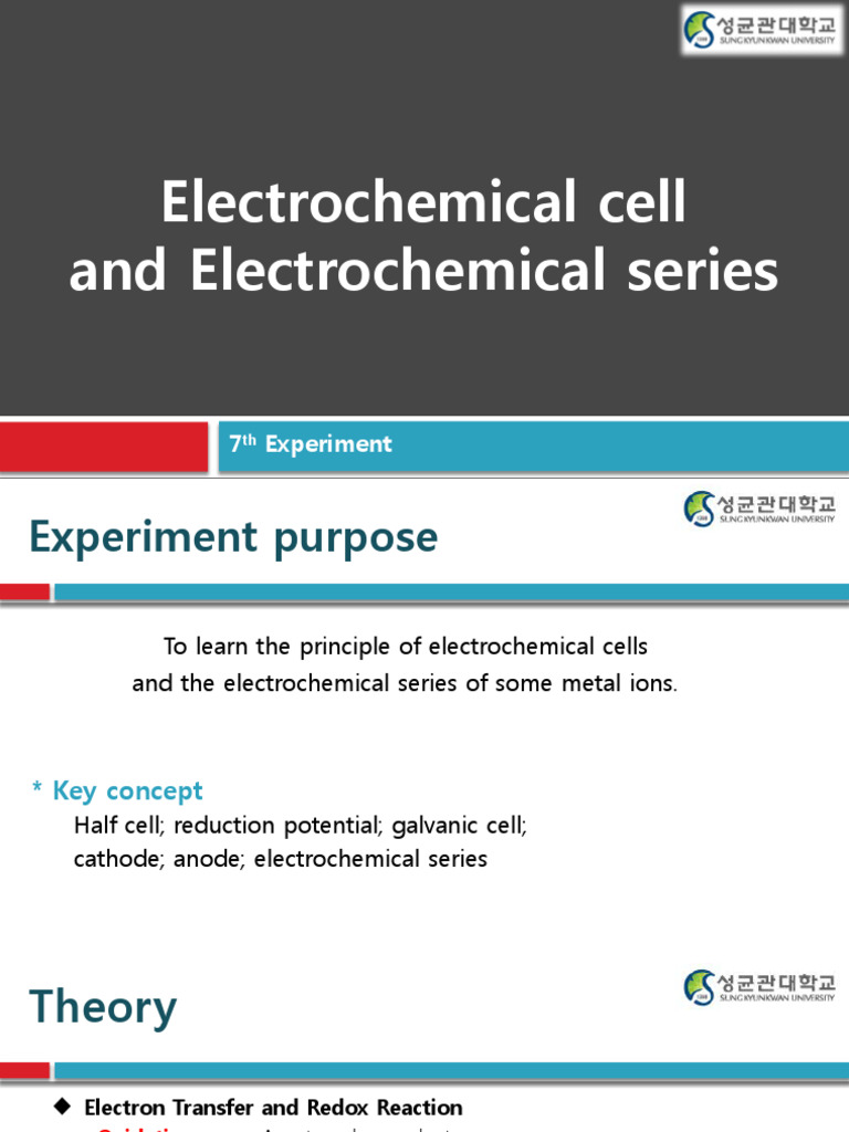(실험7) Electrochemical cell and electrochemical series | PDF ...