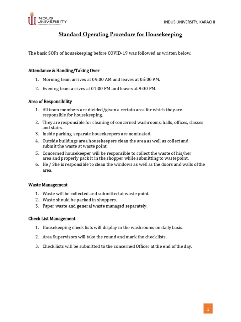 13 Sops For Housekeeping | PDF | Disinfectant | Housekeeping