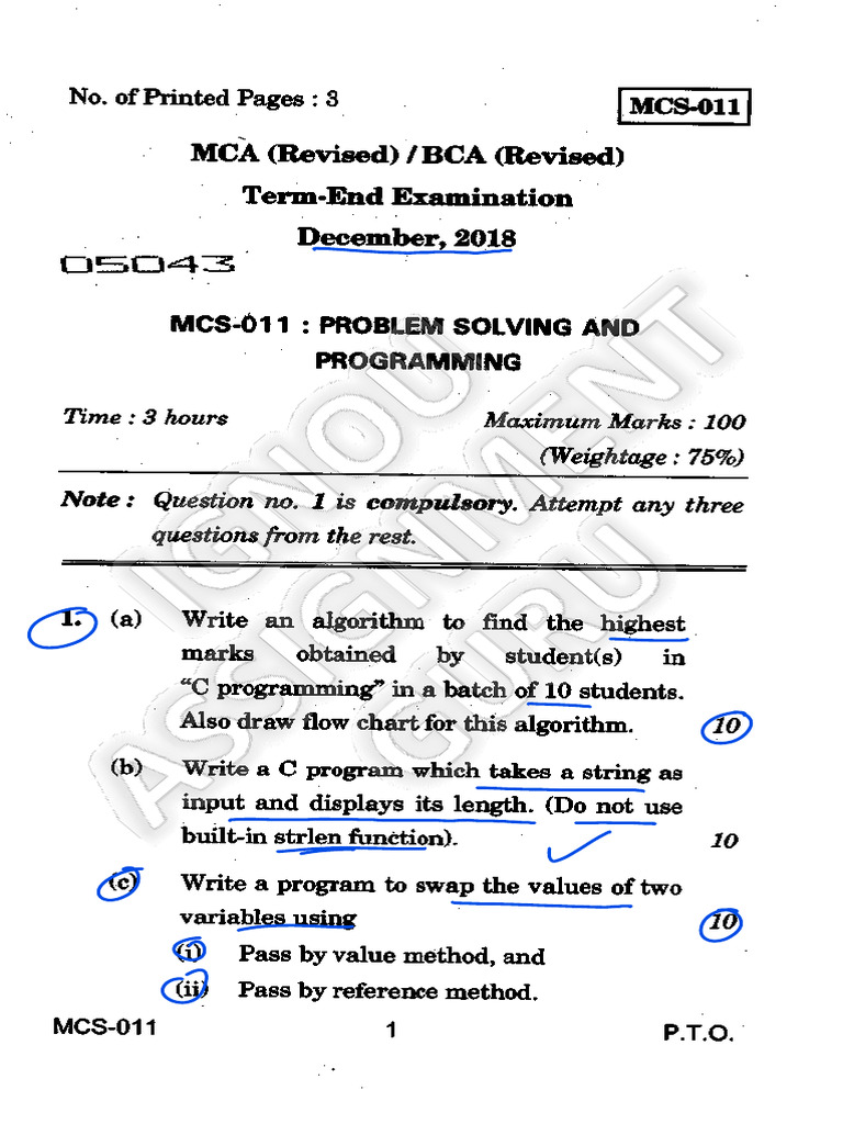 MCS-011 Dec 2018 | PDF | Pointer (Computer Programming) | String (Computer Science)