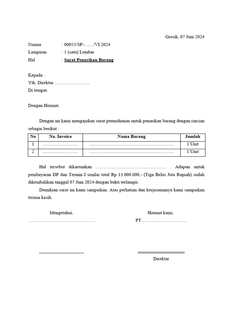 Surat Penarikan Barang Aset Kantor | PDF | Bisnis | Pengelolaan ...