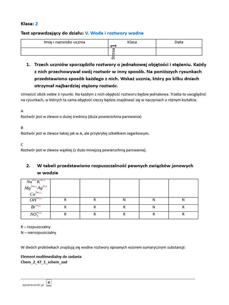 Chem Gim 2 V Test Sprawdzajacy Pdf