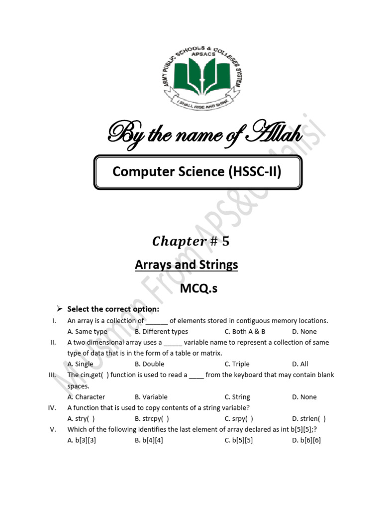 Ch5 Array And Stringscomputers Hssc Ii Pdf String Computer Science Data Type 