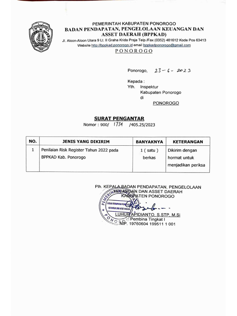 Risk Register BPPKAD | PDF