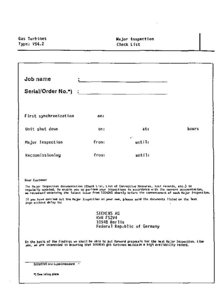 V94.2 Major Inspection Check List 1 | PDF