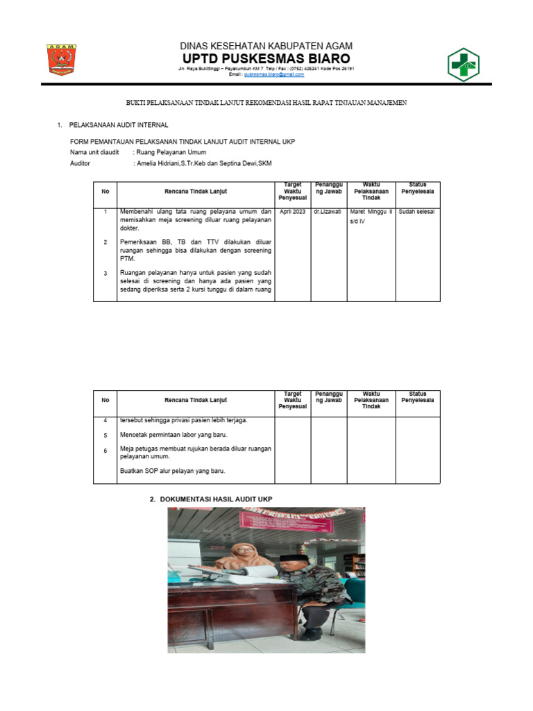 Bukti Pelaksanaan Tindak Lanjut Rekomendasi Hasil RTM | PDF