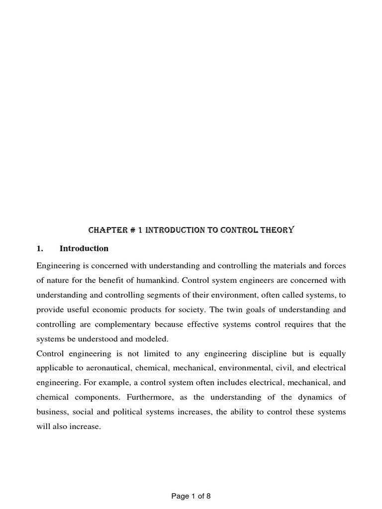 Introduction To Control Theory | PDF | Electric Motor | Control Theory