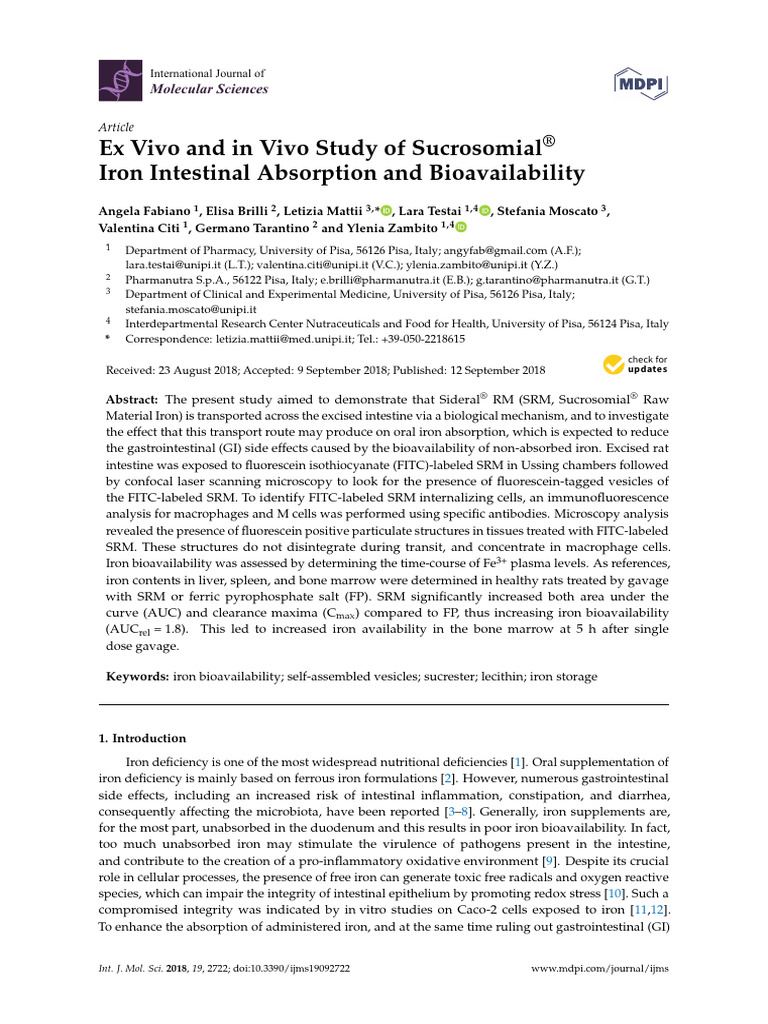 Sucrosomial Iron Absorption Study | PDF | Bioavailability | Microscopy