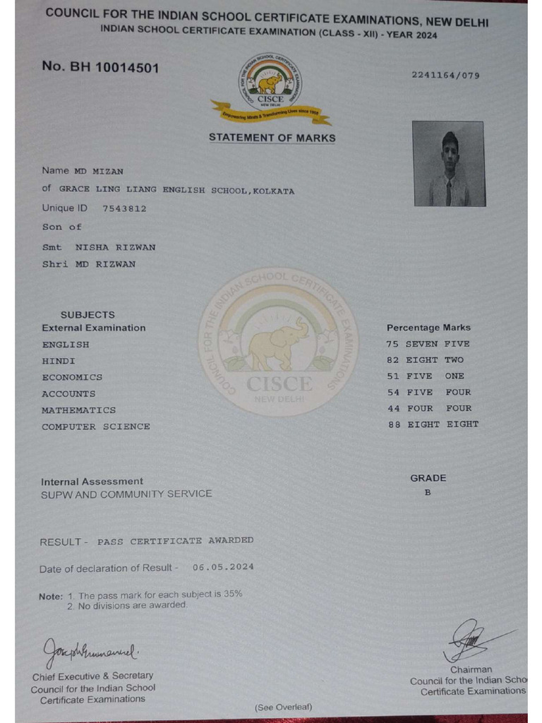 Class 12 Mark Sheet | PDF