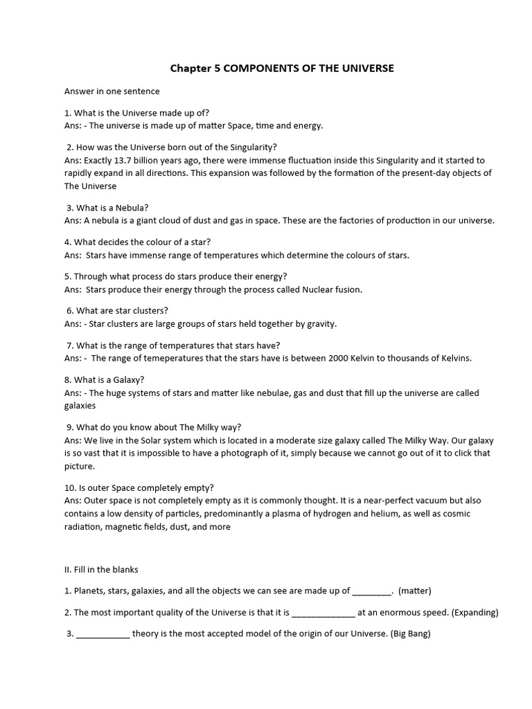 Chapter 5 COMPONENTS OF THE UNIVERSE | PDF | Stars | Universe