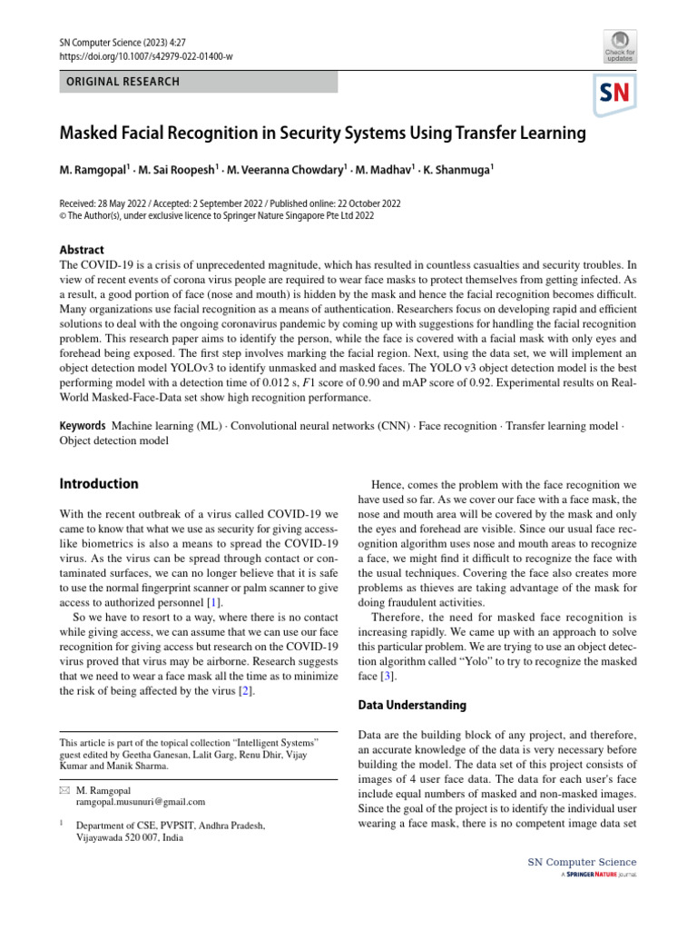 Masked Facial Recognition in Security Systems Using Transfer Learning ...