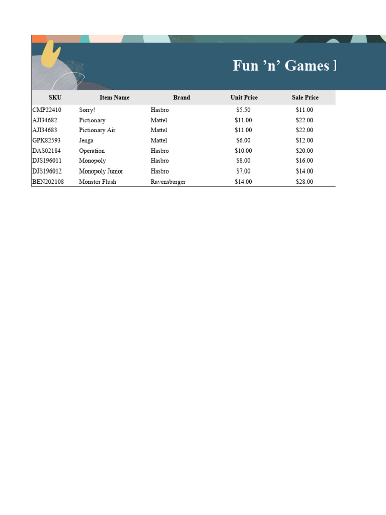 Fun Board Games Inventory List | PDF