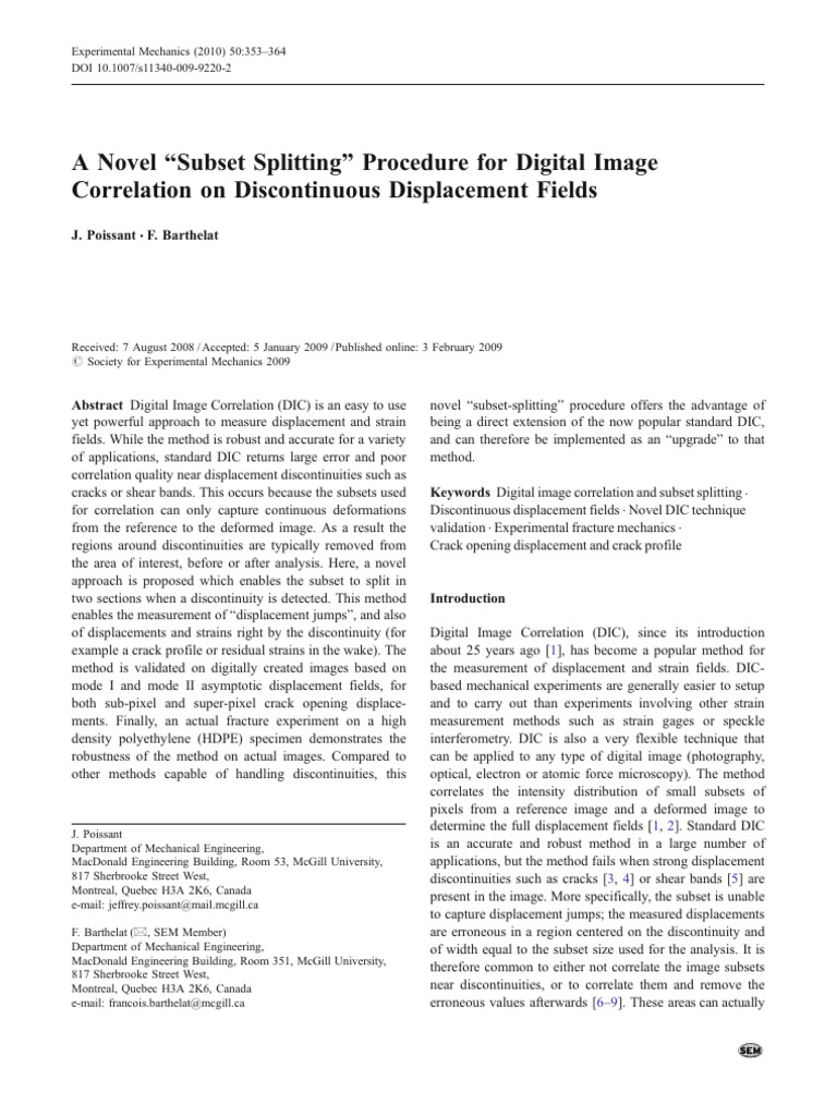 A Novel "Subset Splitting" Procedure For Digital Image Correlation On Discontinuous Displacement ...