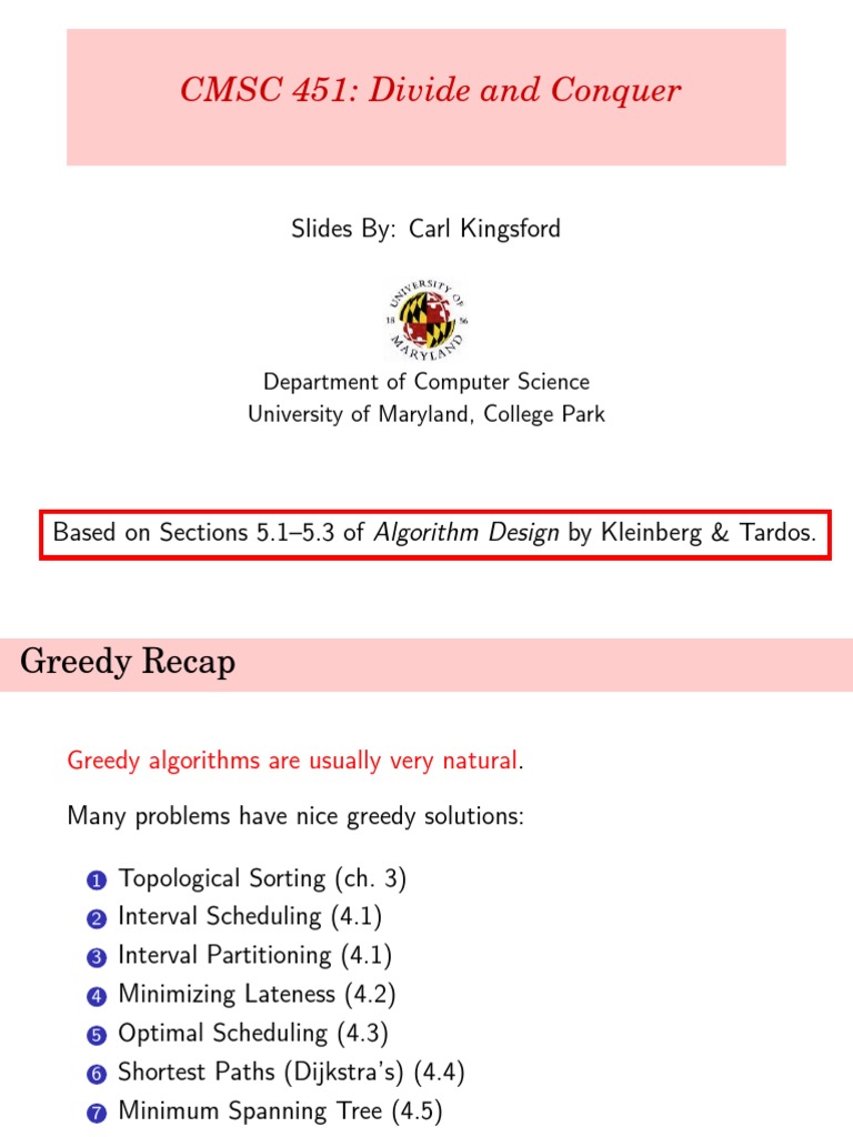 CMSC 451: Divide and Conquer: Slides By: Carl Kingsford | PDF | Algorithms And Data Structures ...