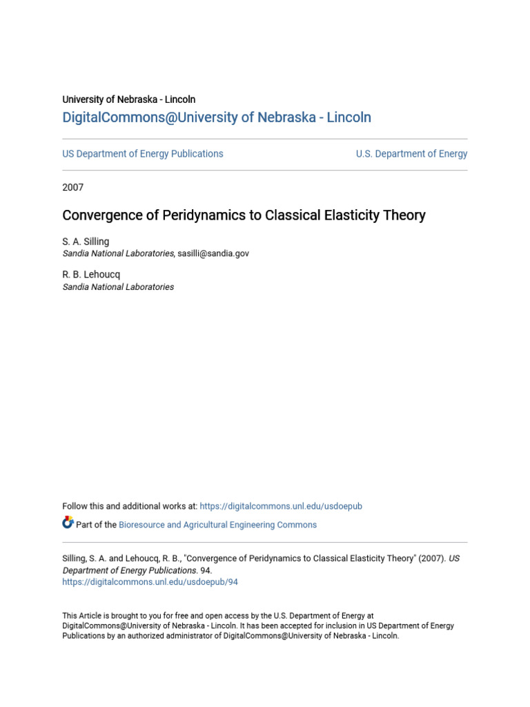 Convergence of Peridynamics To Classical Elasticity | PDF | Continuum Mechanics | Force