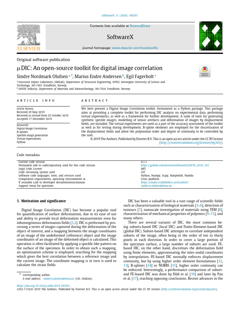 An open-source toolkit for digital image correlation | PDF