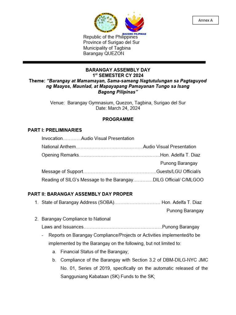 Annexes A, G, I - Templates For Barangay - Jan 24 | PDF