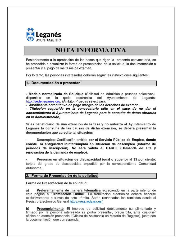 Nota Informativa Documentación A Presentar y Pago de Tasas | PDF