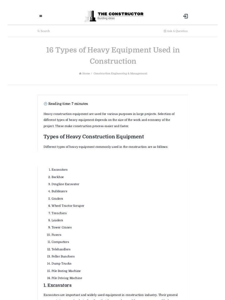 16 Types of Heavy Equipment Used in Construction - The Constructor ...