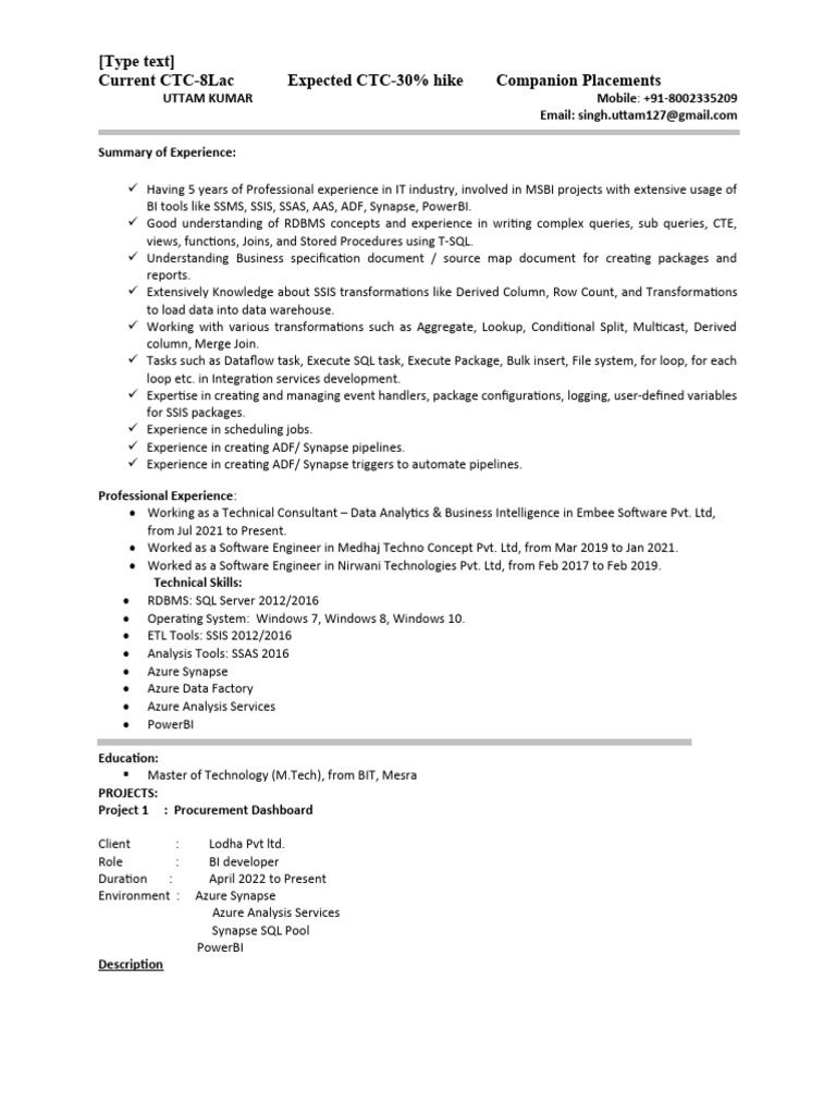Uttam Ref Companion Placements | PDF | Microsoft Sql Server | Data Warehouse