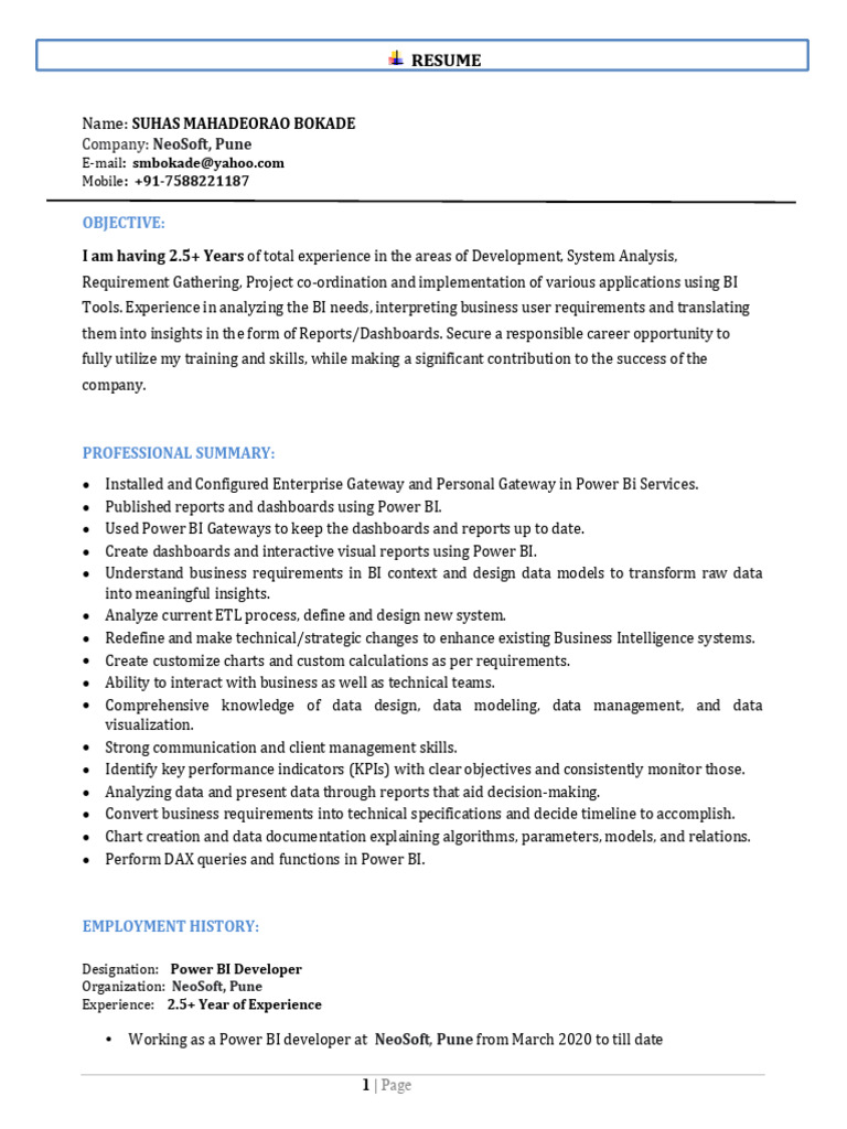 Resume Suhas Bokade | PDF | Business Intelligence | Computing