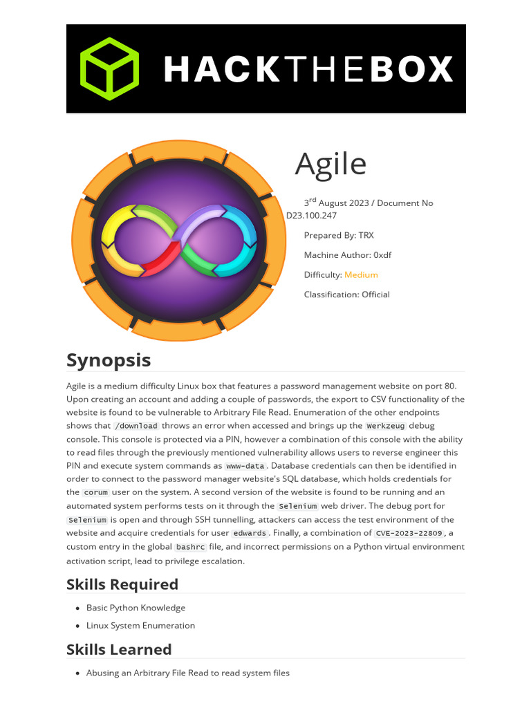 Agile HTB | PDF | Command Line Interface | Sudo