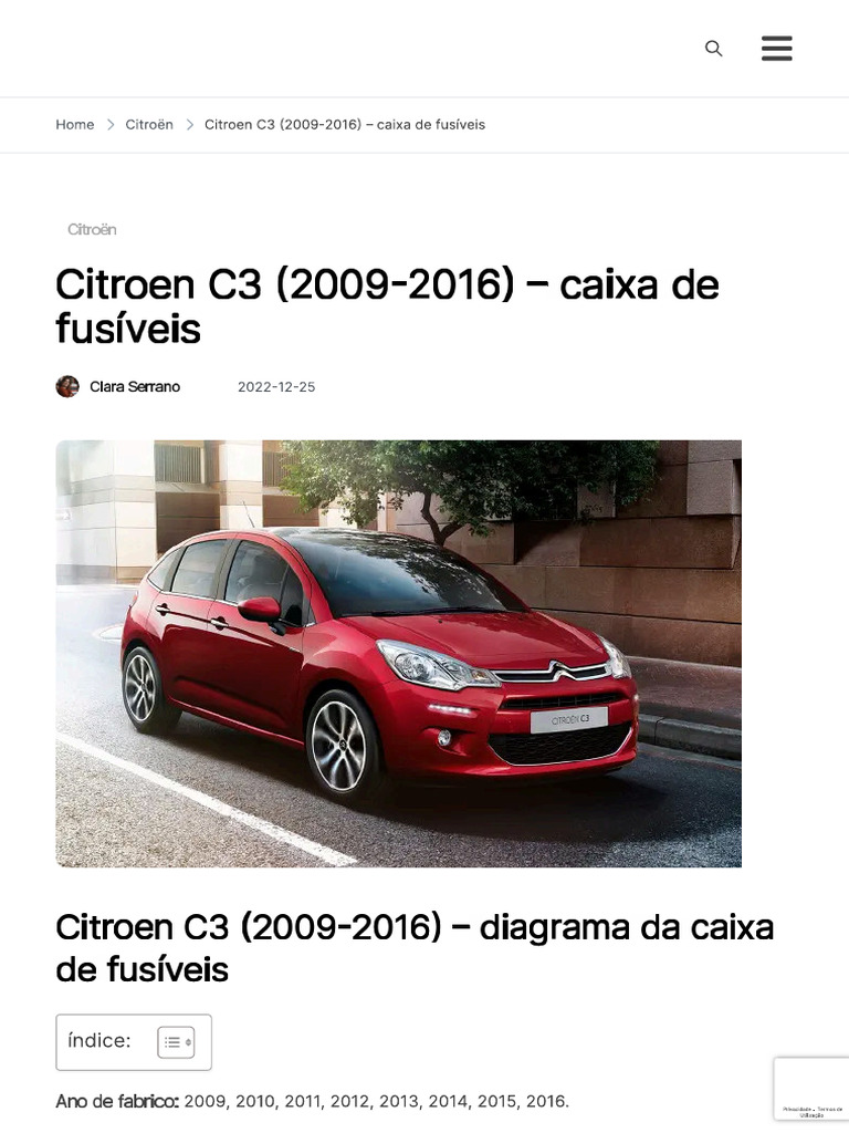 Citroen C3 (2009-2016) - Caixa de Fusíveis - Esquema de Fusíveis | PDF