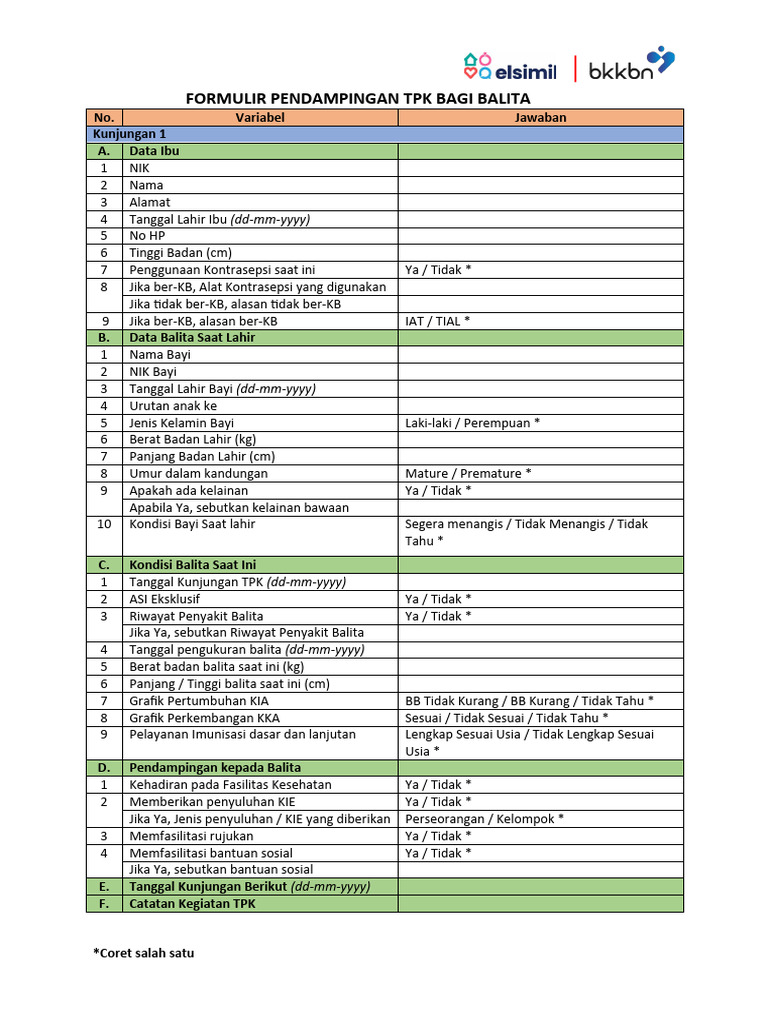 Form Elsimil Manual (Balita) | PDF