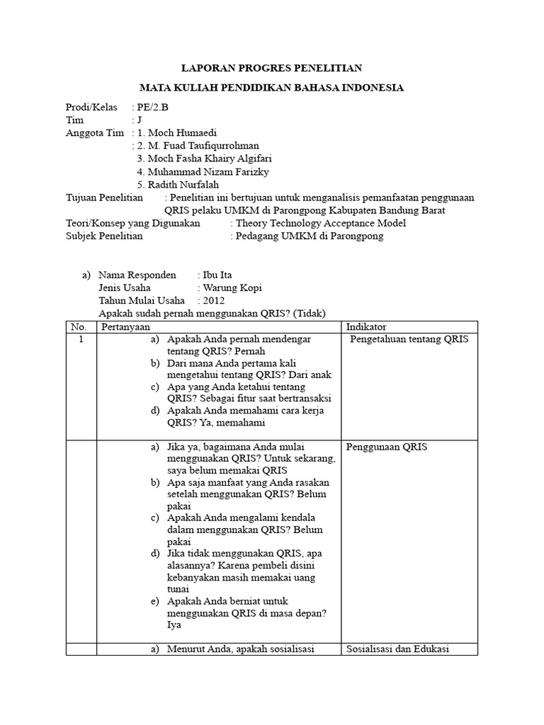 Laporan Progres Penelitian Tim J PE 2B | PDF | Karier & Perkembangan