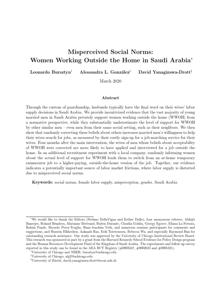 Misperceived Norms: Women Working in Saudi Arabia | PDF | Survey ...