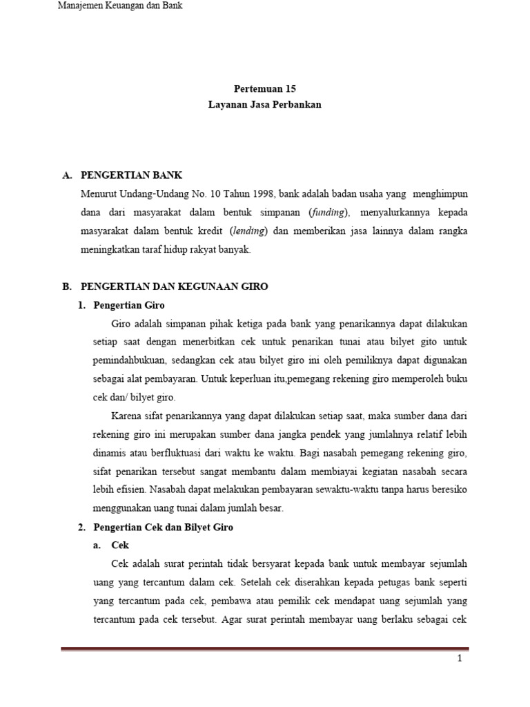 Pertemuan 15 Jenis - Jenis Layanan Perbankan | PDF | Pengelolaan ...