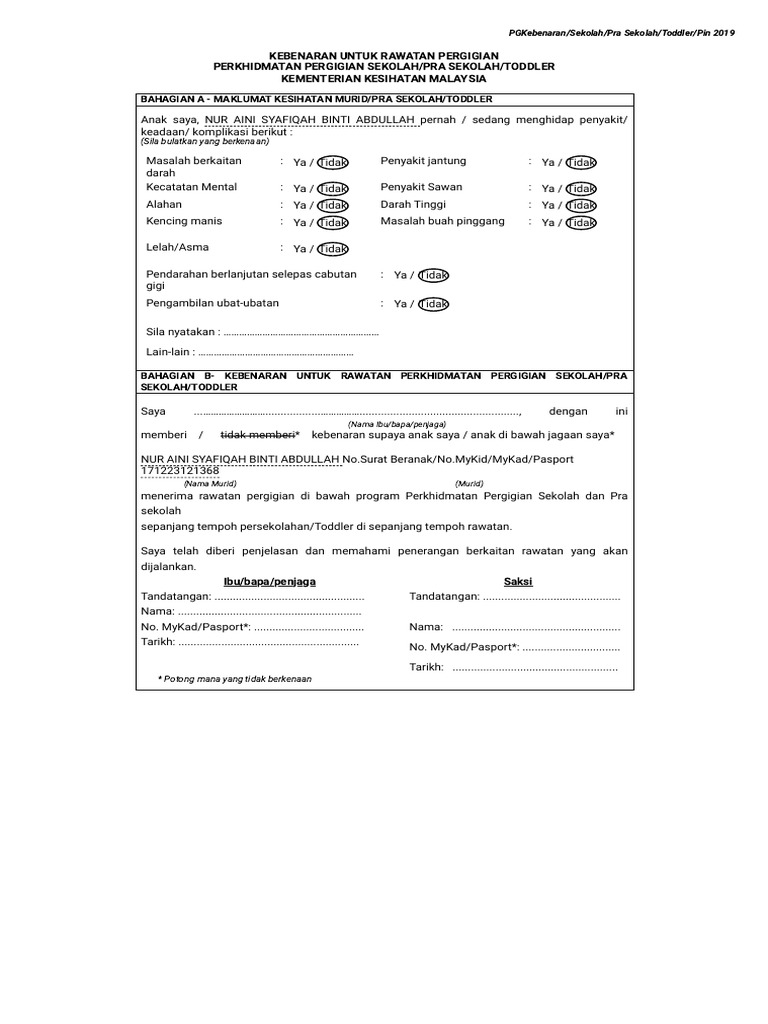 Kebenaran Rawatan Pergigian 171223121368 | PDF