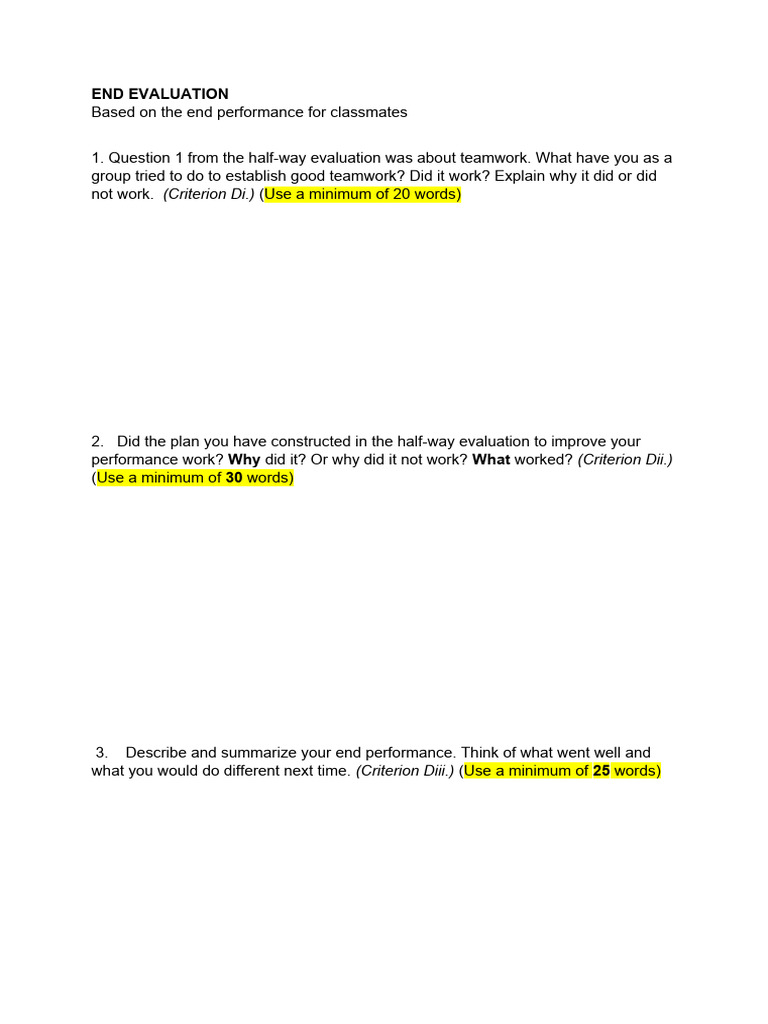 End Evaluation Form Cr. D | PDF