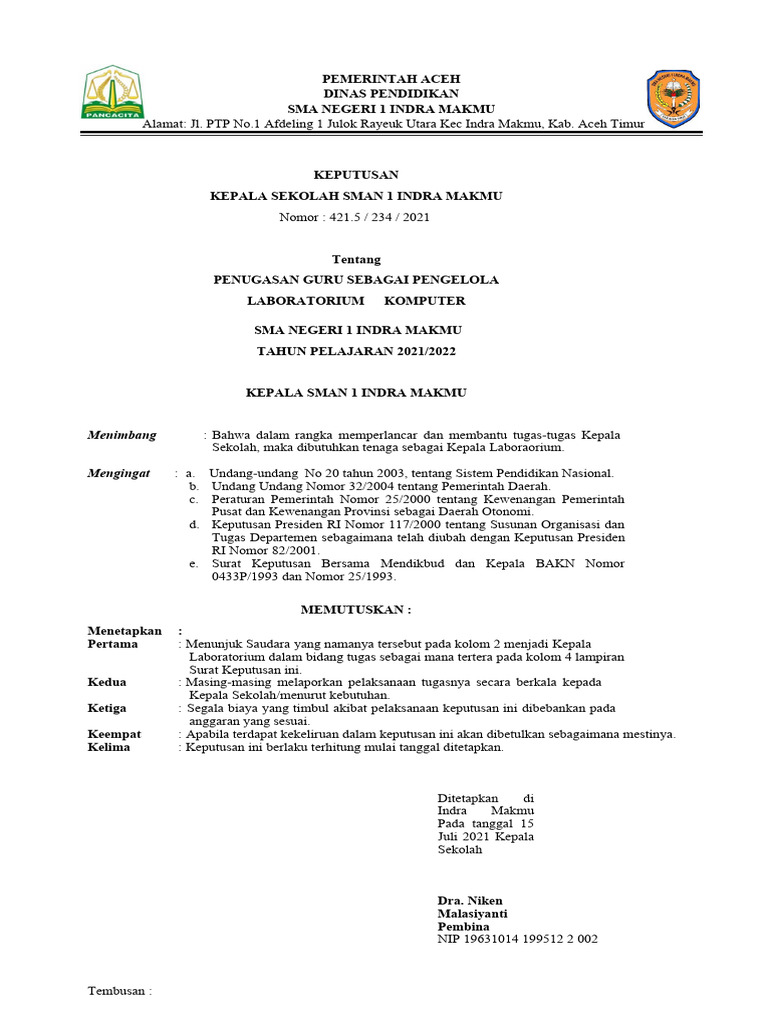 SK Kepala Laboratorium | PDF | Karier & Perkembangan