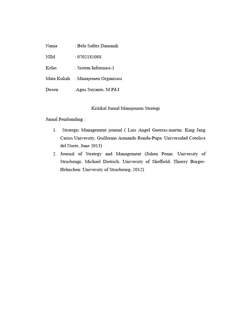 Kritikal Jurnal | PDF | Karier & Perkembangan