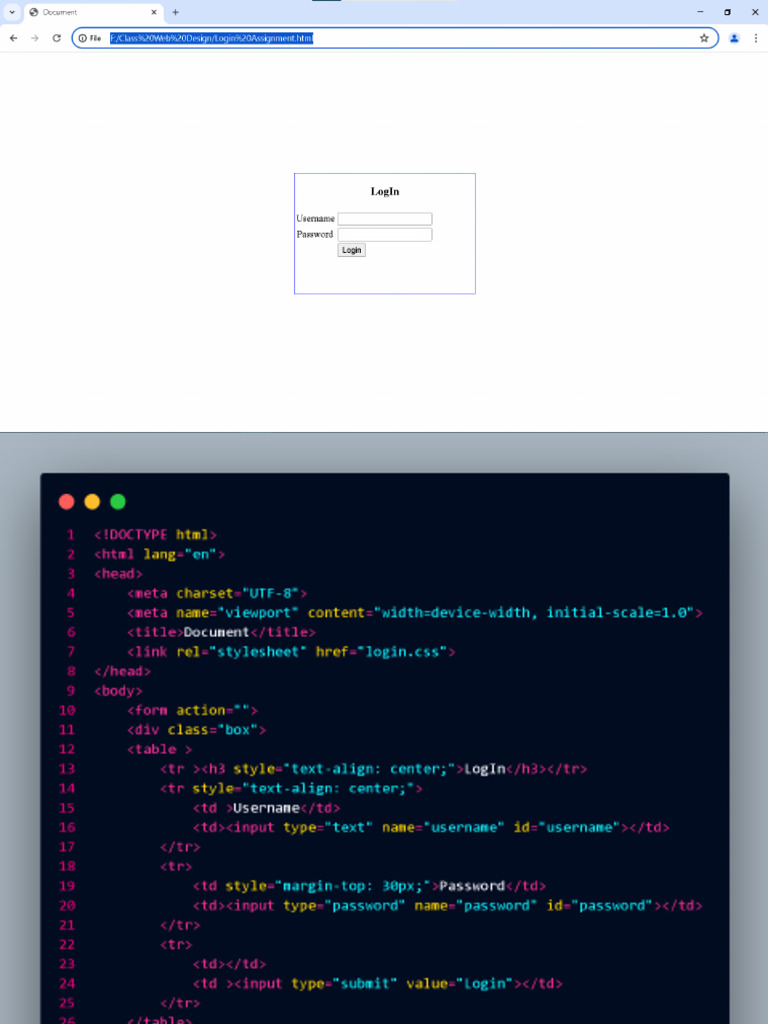 Login Form Page With Code Snnipet | PDF