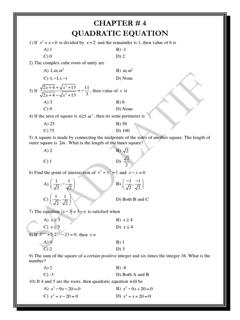 Chapter # 4 Quadratic Equations | PDF | Mathematical Concepts ... Chapter # 4 Quadratic Equations | PDF | Mathematical Concepts ...
