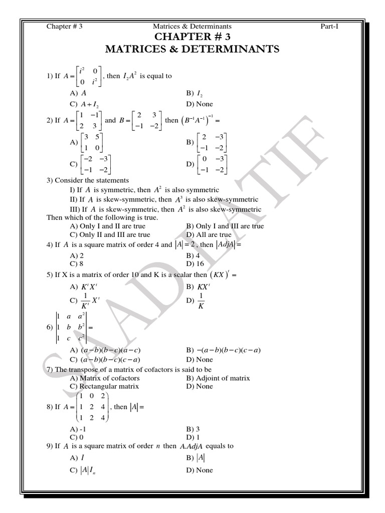Chapter # 3 Matrices & Determinants | PDF | Matrix (Mathematics ...