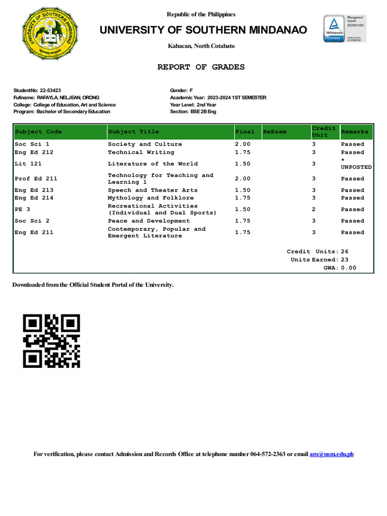 Report Of Grades Pdf Educational Stages Science