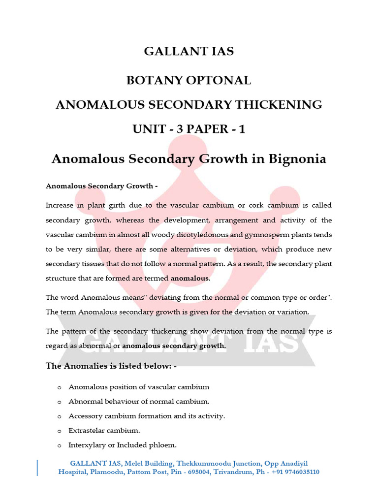 Anomalous Secondary Growth Unit 3 Paper 1 Botany Optional