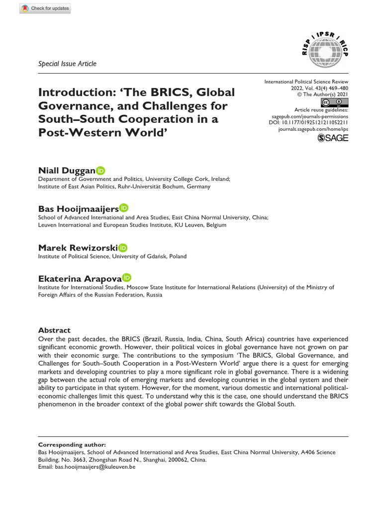 BRICS and Global Governance Challenges | PDF | Bric | Global Governance