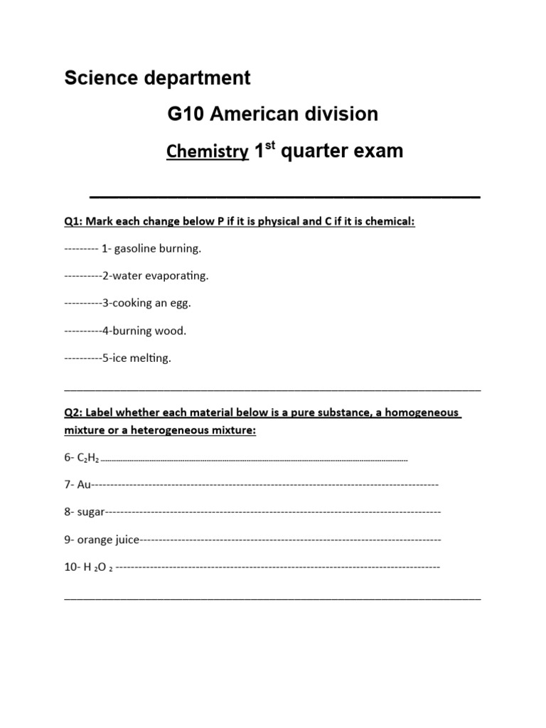 Chemistry Quarter Exam | Download Free PDF | Chemical Bond | Covalent Bond