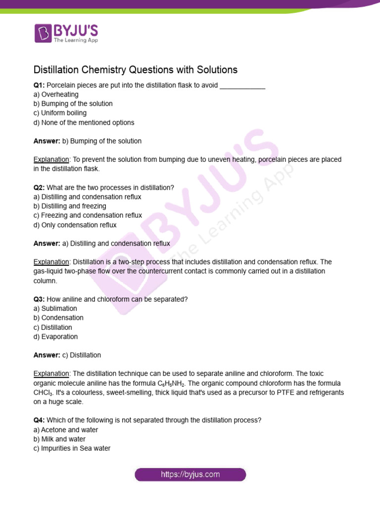 Distillation Questions Pdf Distillation Water