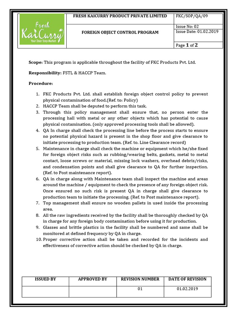 9 Foreign Object Control Program | PDF | Metal Detector | Safety