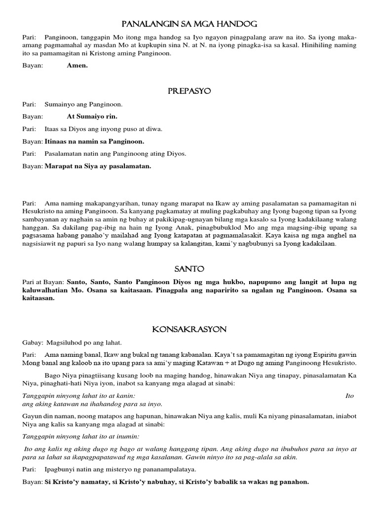 Misalette-Tagalog 7 - Panalangin Sa Mga Handog | PDF