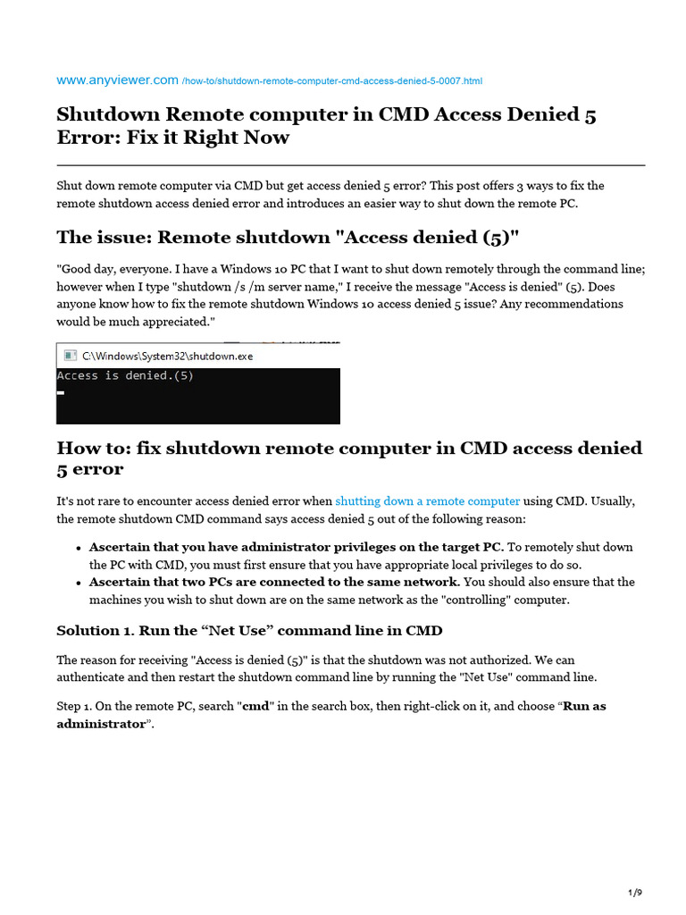 Shutdown Remote Computer in CMD Access Denied 5 Error Fix It Right Now ...