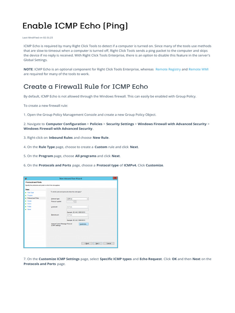 Enable ICMP Echo (Ping) | PDF